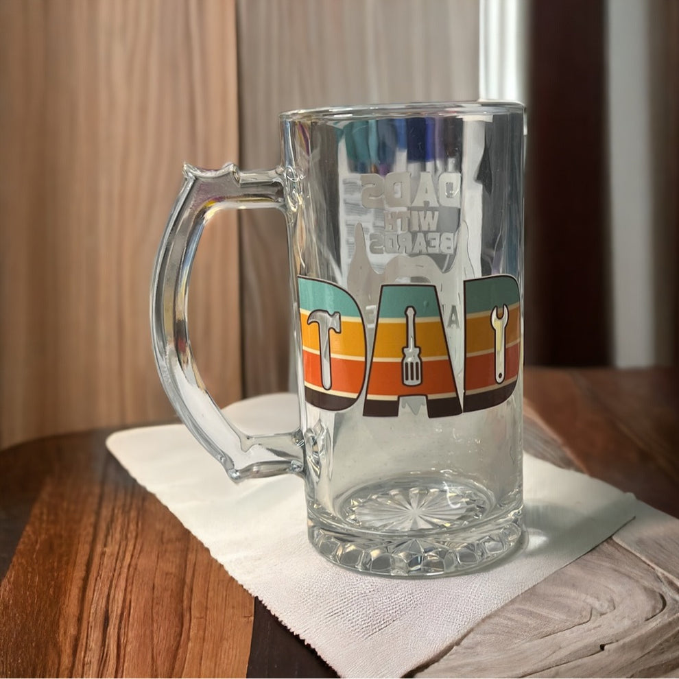 Bearded Dad Beer Mug - 24oz Glass Stein | Retro Tool Design – Paisley ...